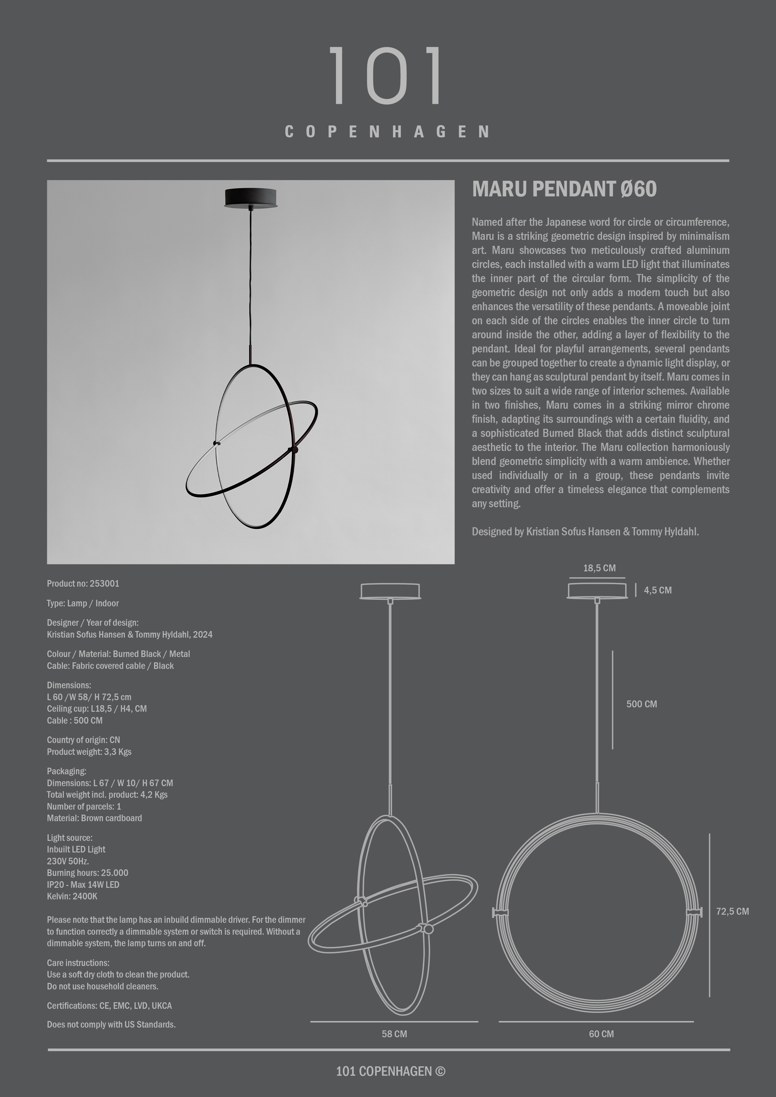 101 Copenhagen Maru Pendant Ø60 Burnt Black | AndLight